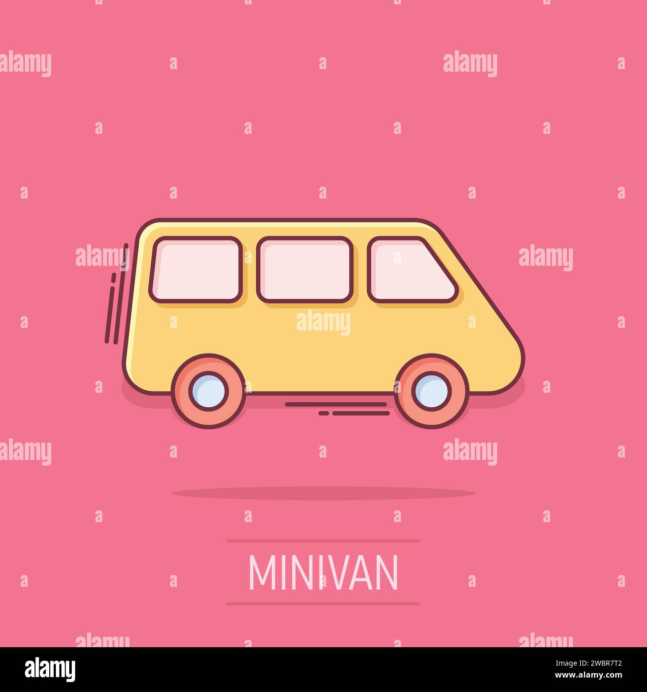 Passenger minivan sign icon in comic style. Car bus vector cartoon ...