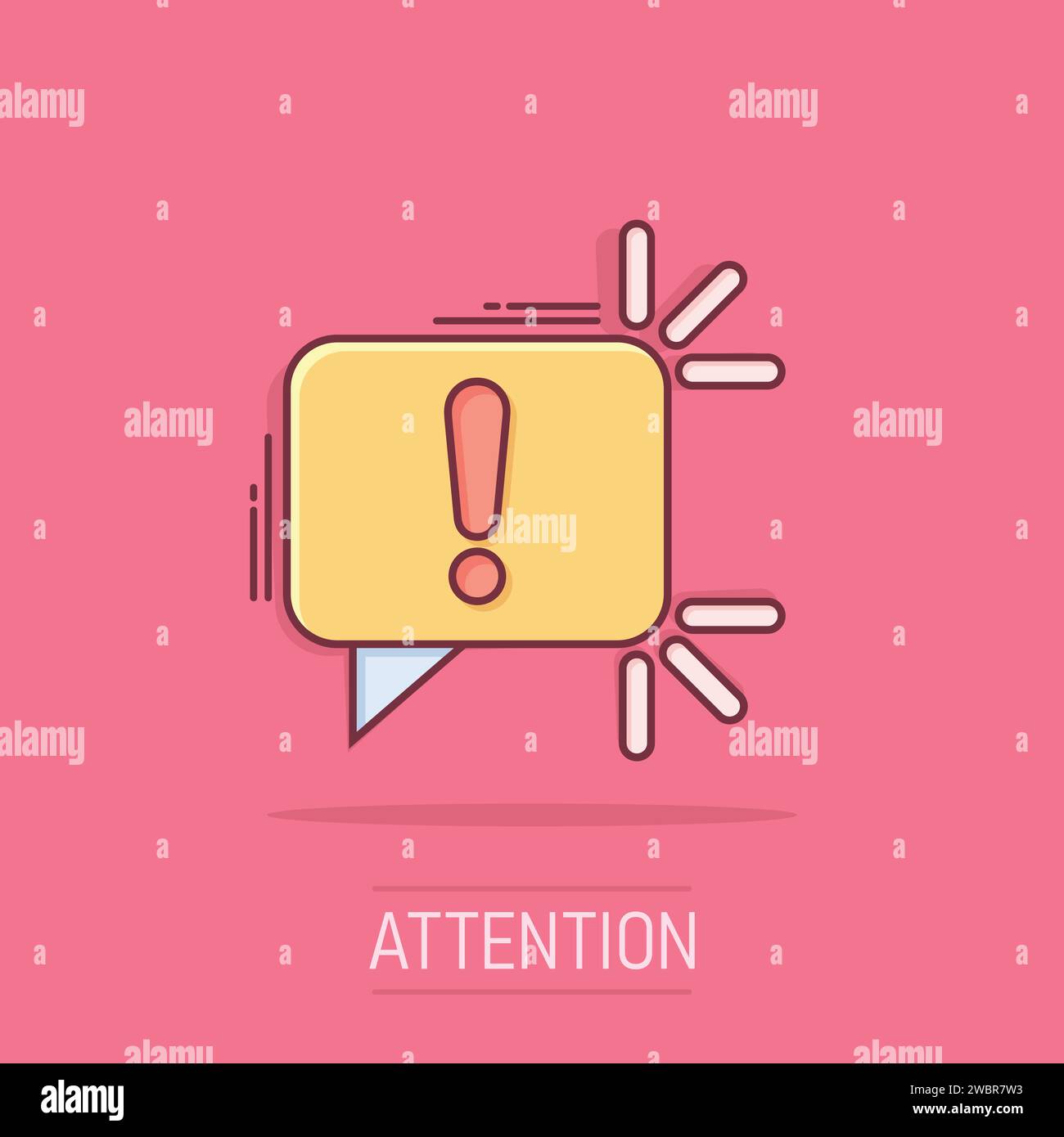 Attention sign icon in comic style. Warning banner vector cartoon ...