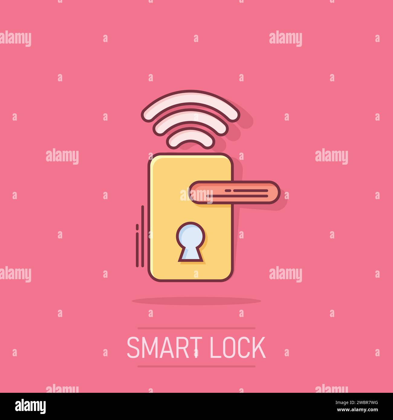Wireless door lock sign icon in comic style. Smart home vector cartoon ...