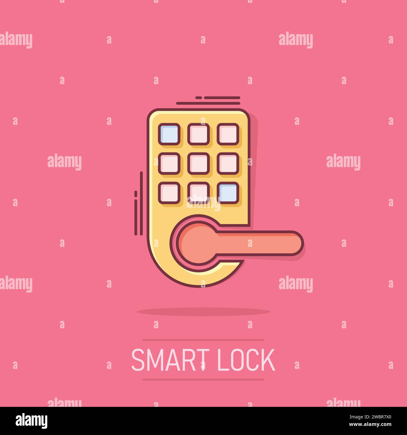 Wireless door lock sign icon in comic style. Smart home vector cartoon ...