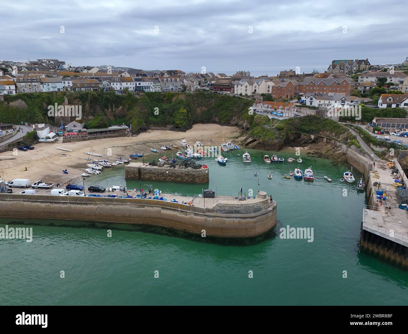 Newquay harbour Cornwall UK drone,aerial Stock Photo - Alamy