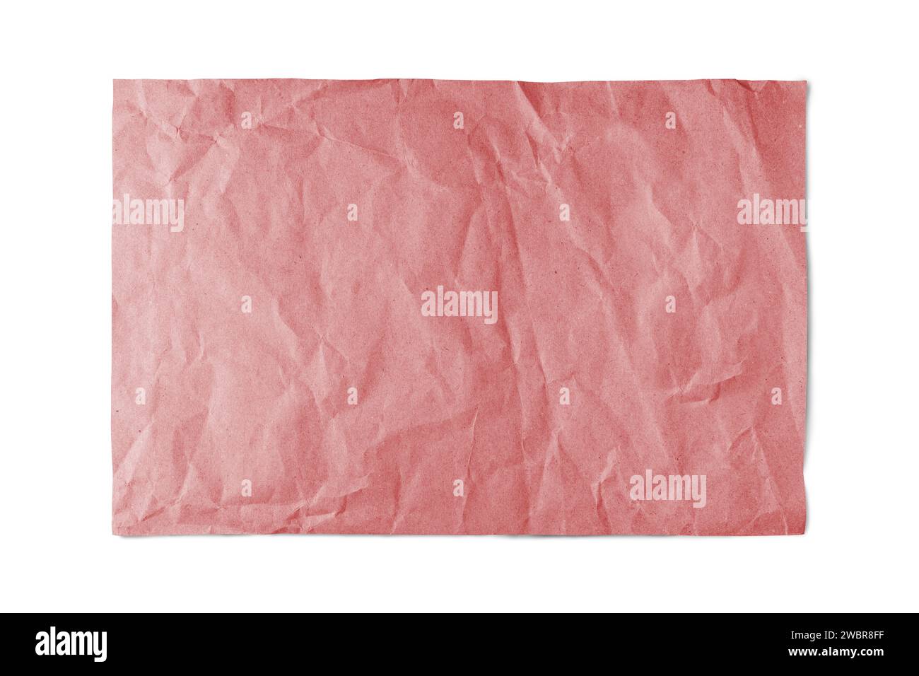Red crumpled rectangle sheet of paper with smooth edge isolated on ...