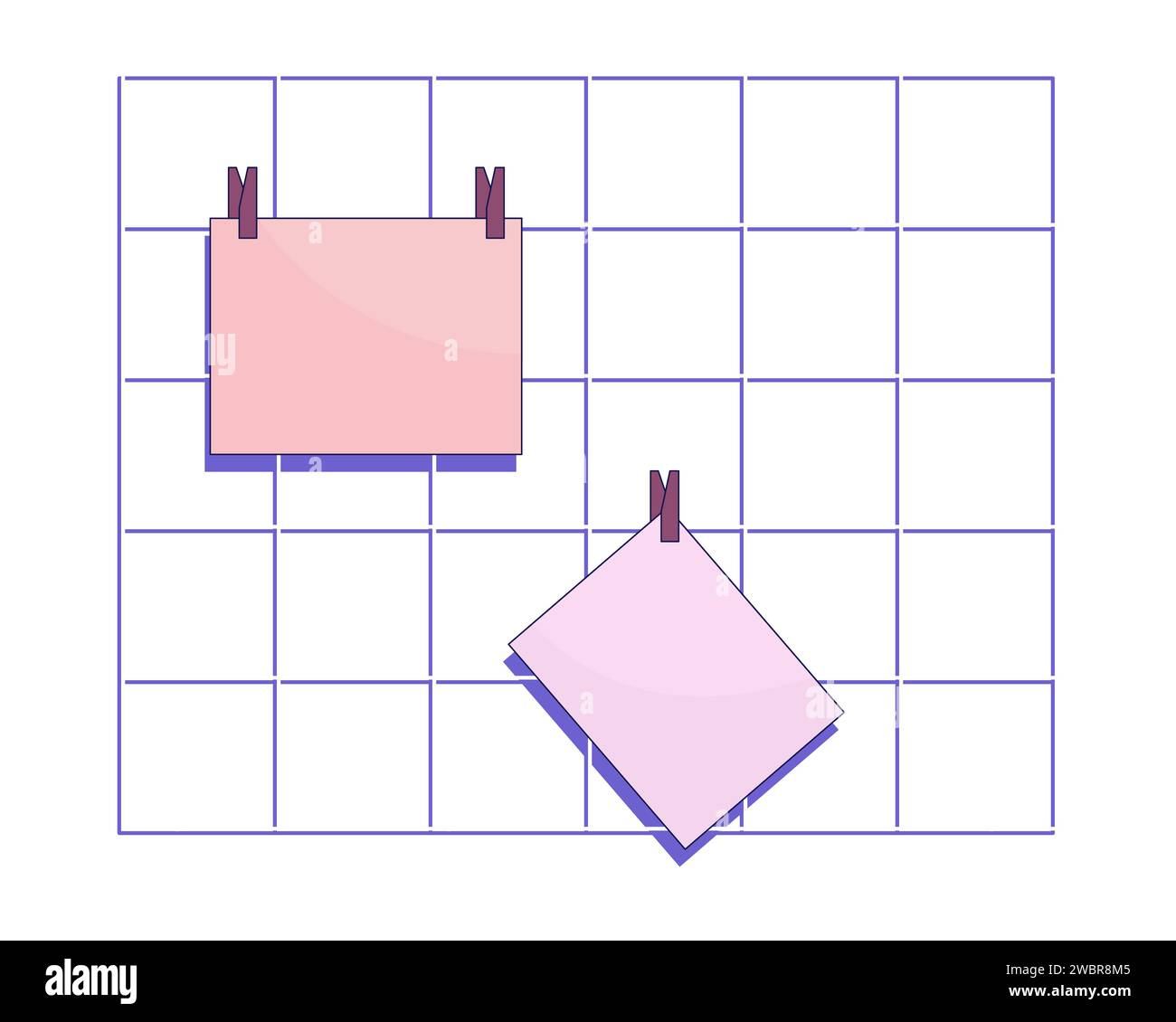 Wall grid panel sticky notes 2D linear cartoon object Stock Vector ...