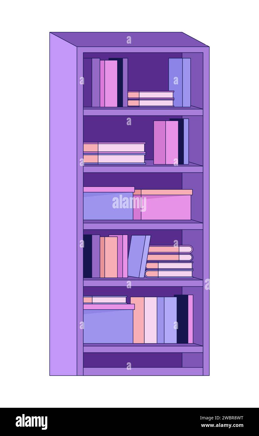 Bookcase living room 2D linear cartoon object Stock Vector Image & Art ...