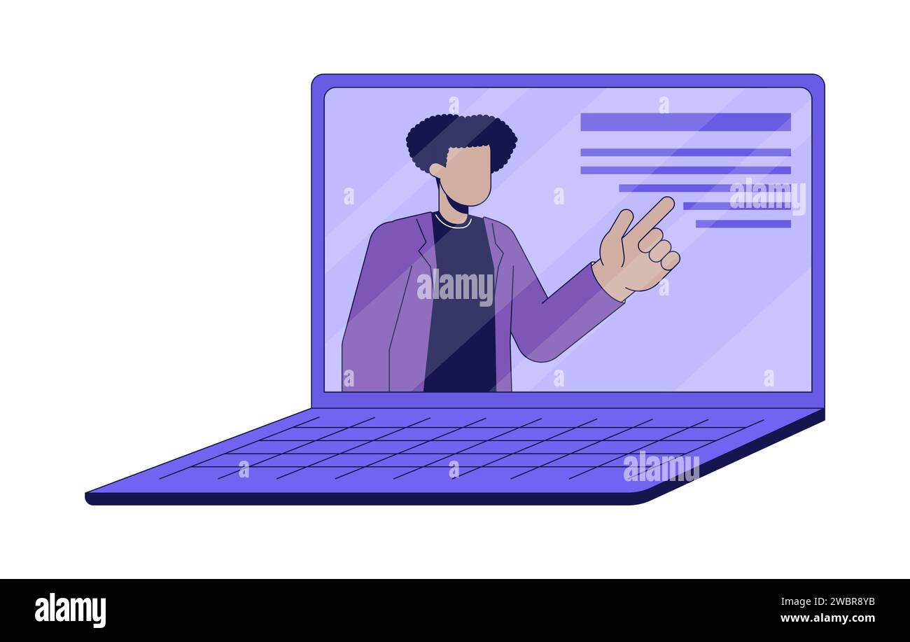 Virtual teacher laptop 2D linear cartoon object Stock Vector Image ...