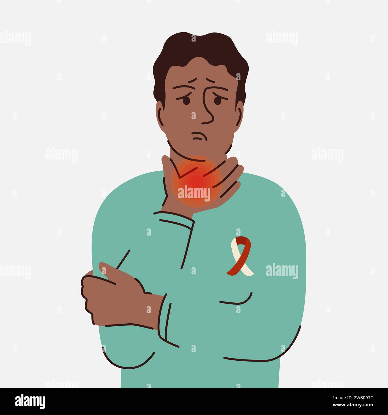 Afro man with thyroid gland disease. Throat cancer illustration male ...