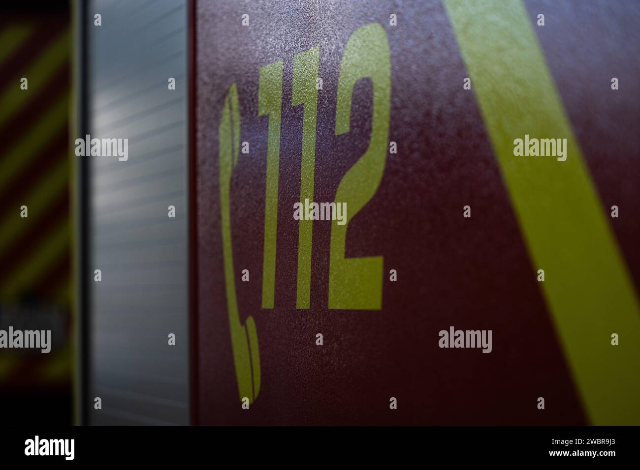 Leverkusen, Germany. 11th Jan, 2024. The emergency number "112" is written on an emergency ...