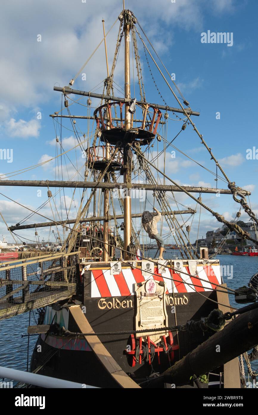 Full size replica of the Golden Hind ship at Brixham, Devon, UK Stock ...