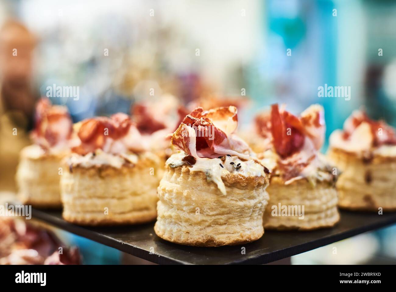 Bar counter with Volovanes pintxos with Iberian ham, Basque Country ...