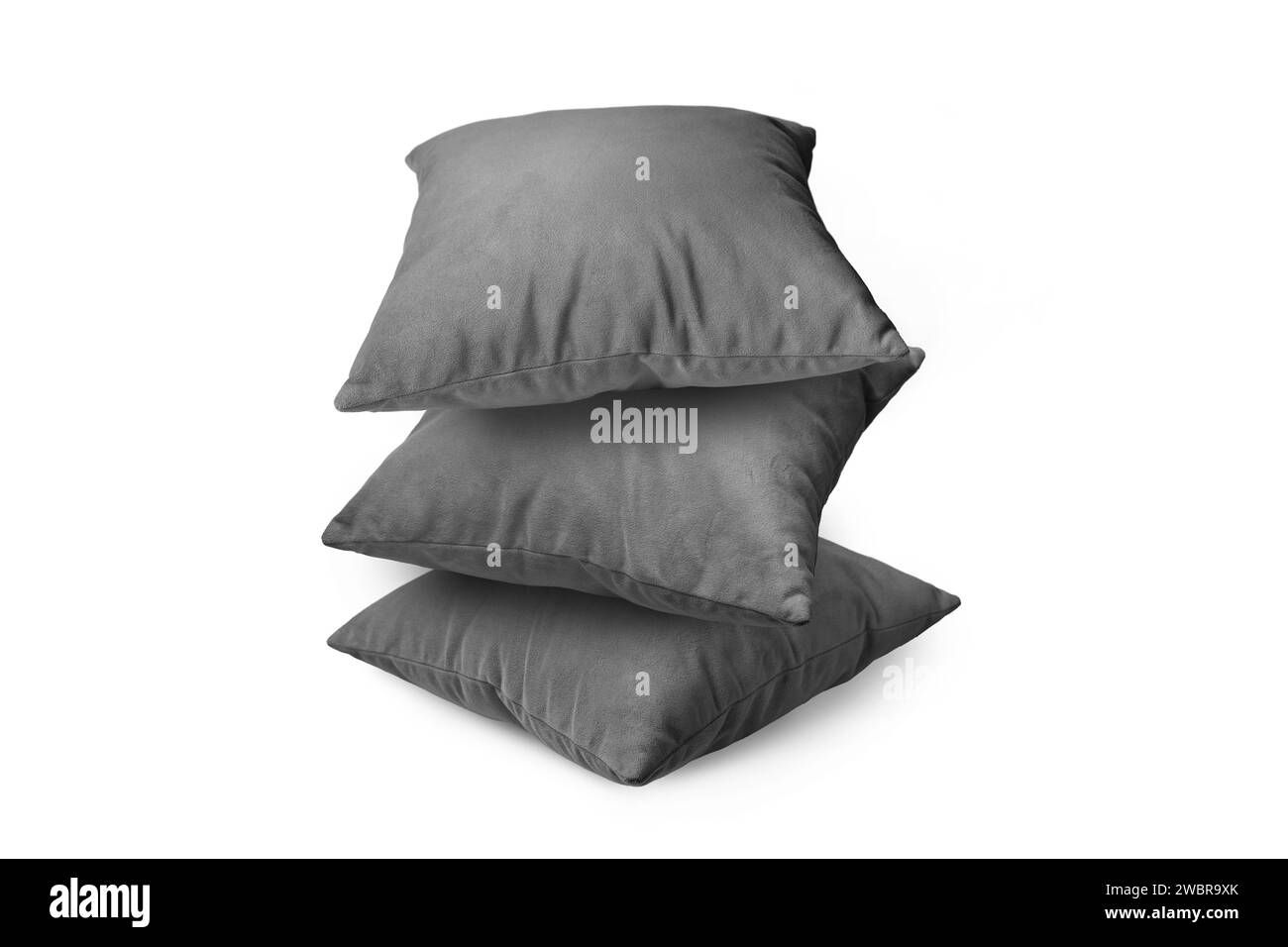 Stack of black pillows isolated on white background. Pile of decorative ...