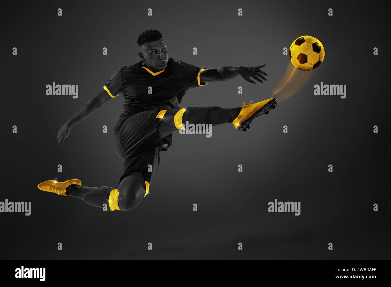 Black and yellow color combination. Young man, football player in ...