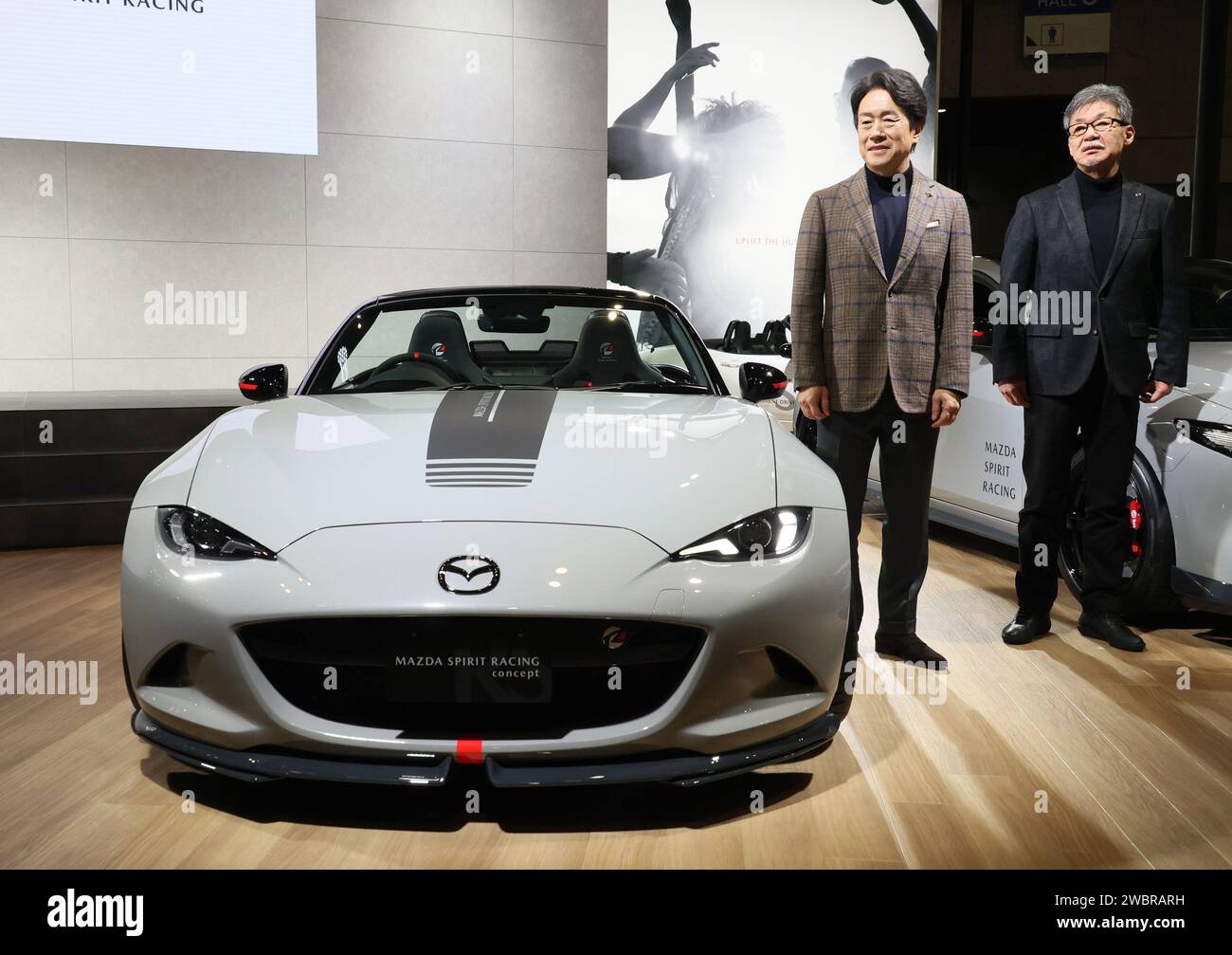 Chiba, Japan. 12th Jan, 2024. Japanese automaker Mazda Motor president Masahiro Moro (L) and ...