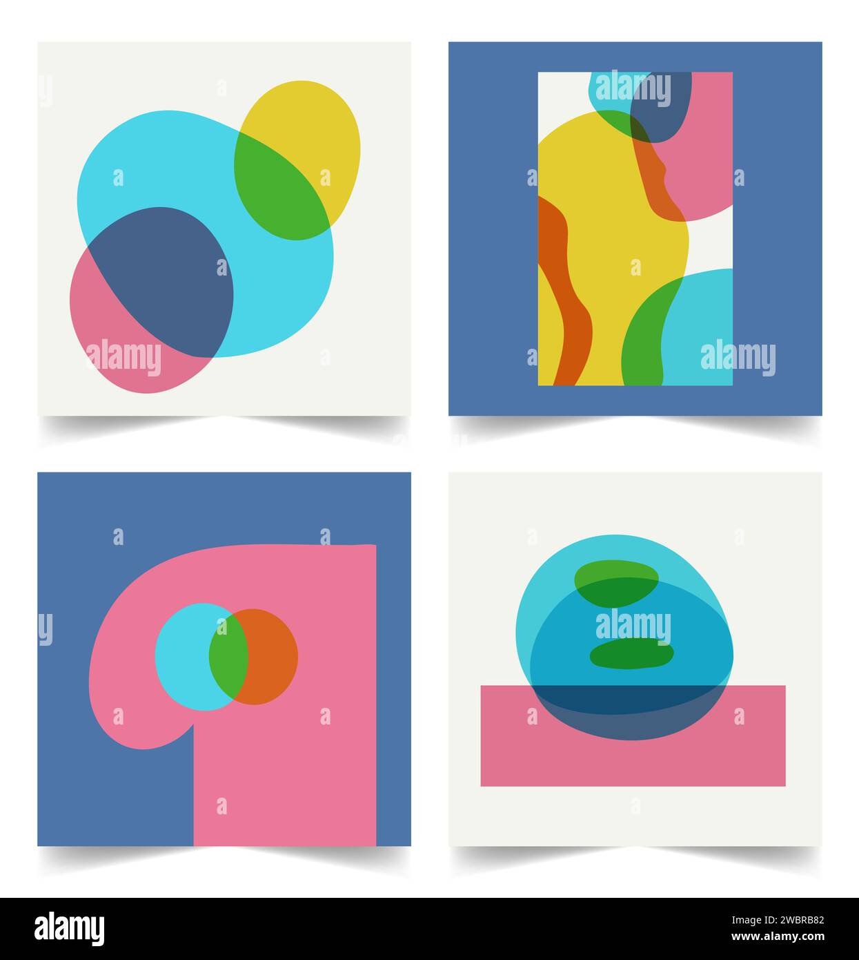 Set of retro backgrounds with hand drawn shapes risograph effect. Abstract naive square template ...