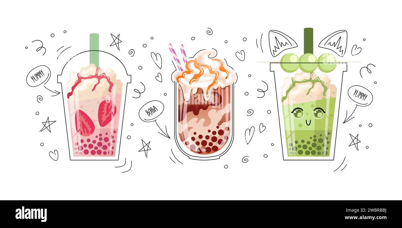 Set Bubble Tea Pearl Milk Tea Boba Taiwans Drink Matcha Dango Balls On A Stick Chewy