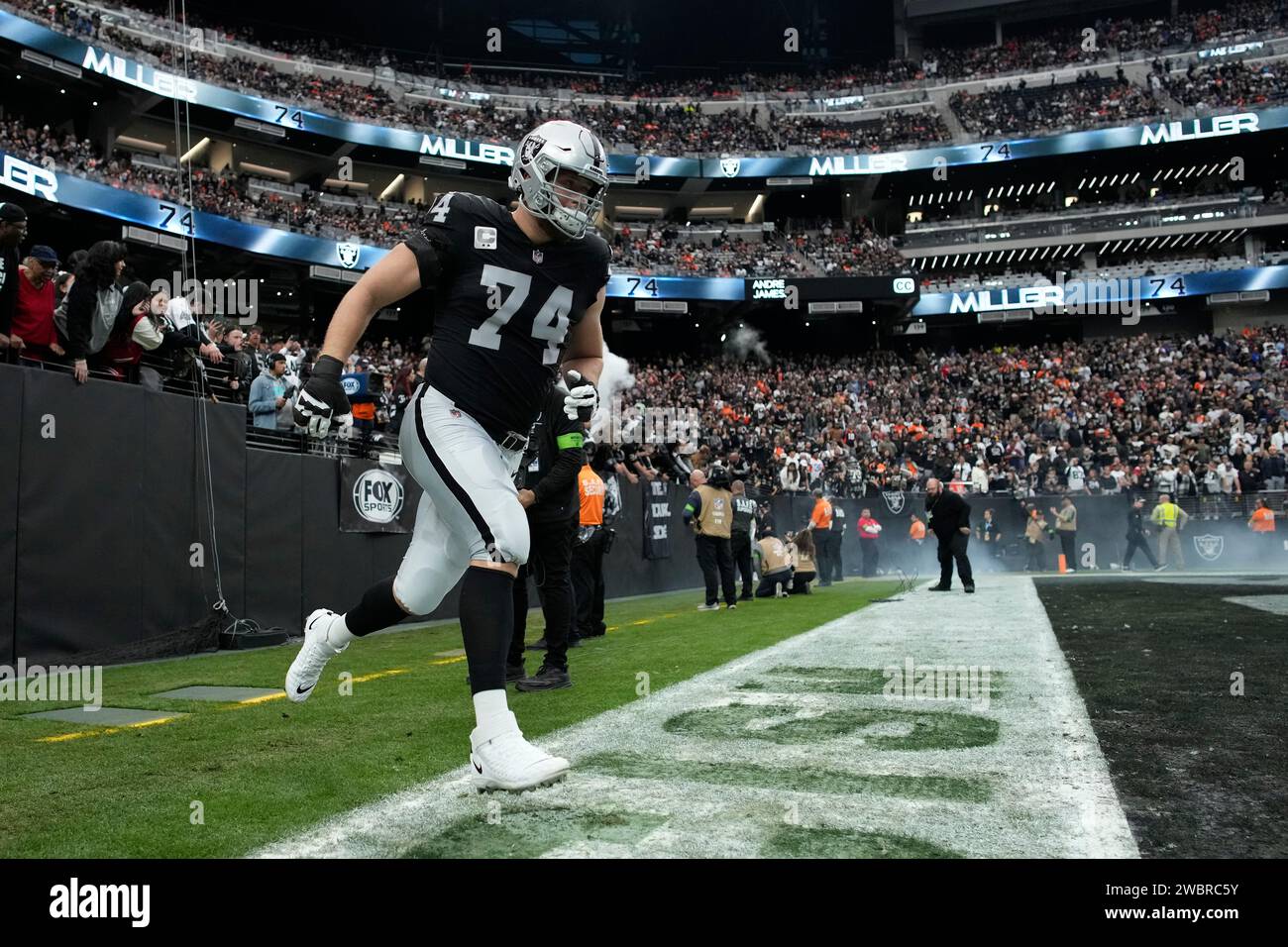 Las Vegas Raiders offensive tackle Kolton Miller (74) in introduced ...