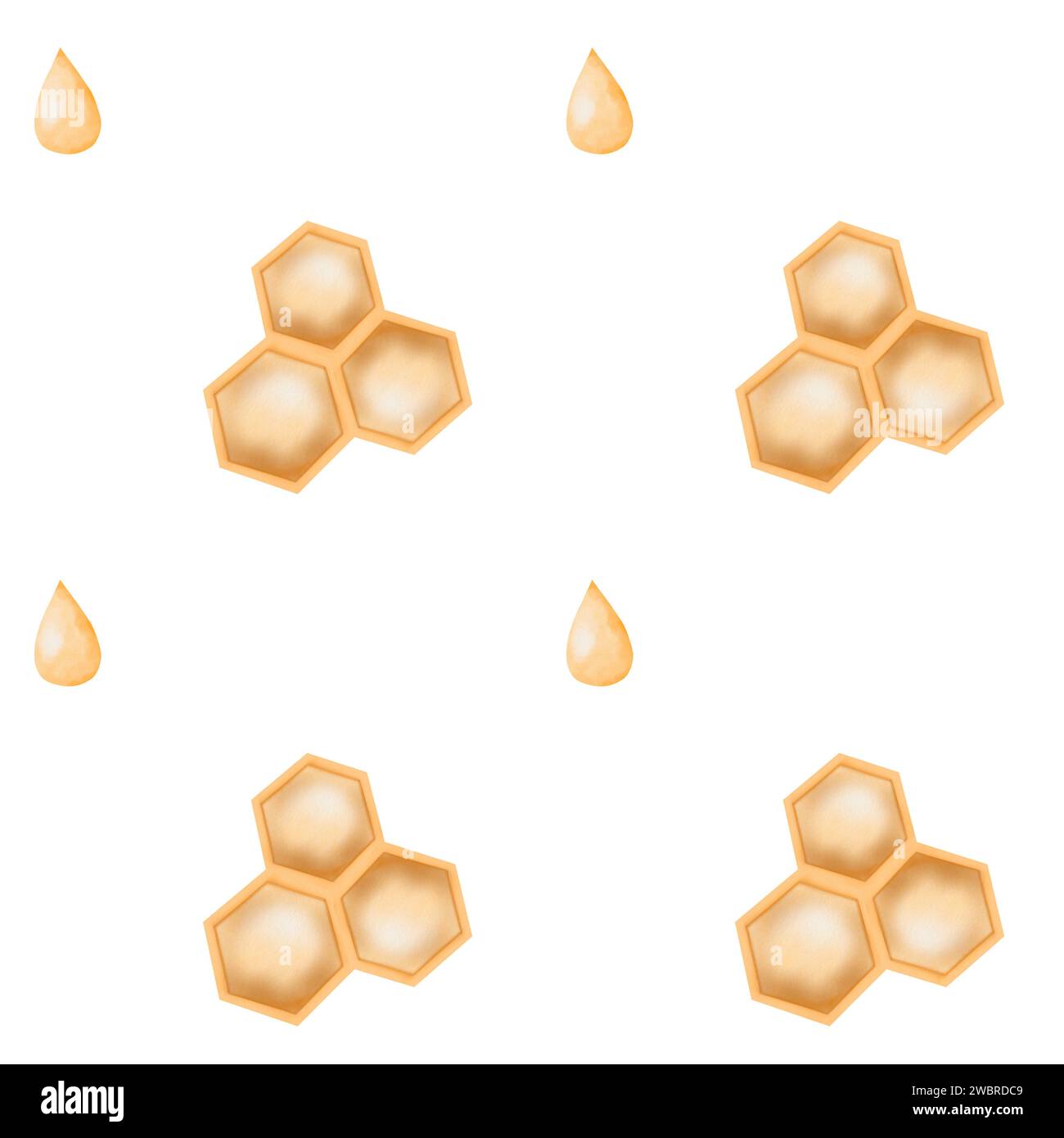 Watercolor adoreble drops of honey and honeycomb seamless pattern. Cute ...