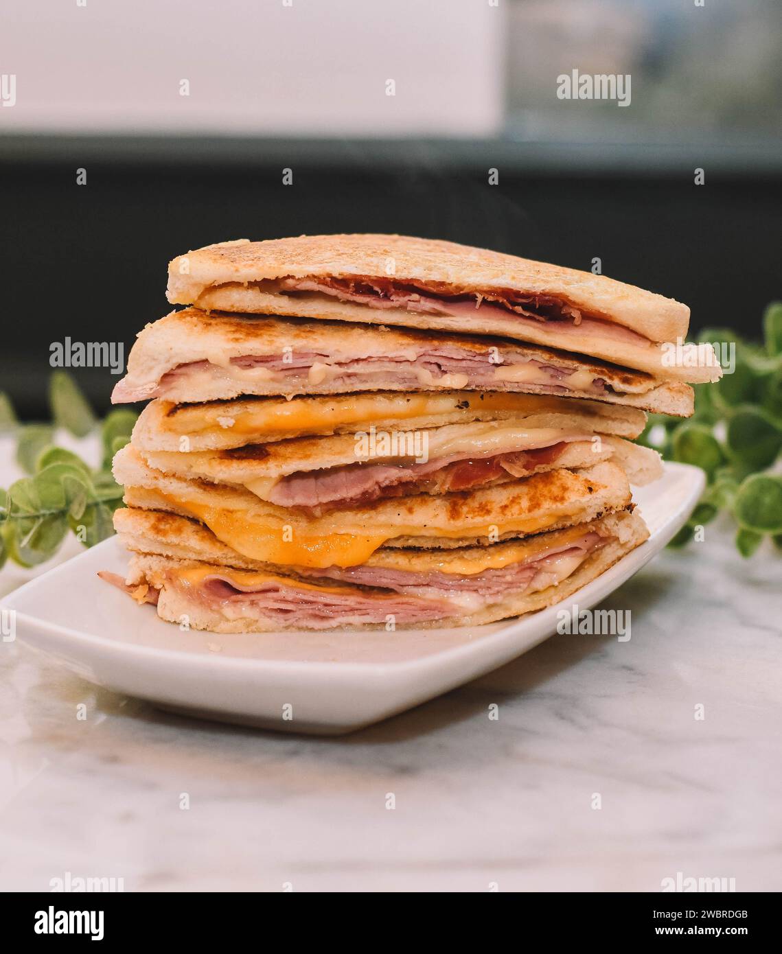 Hot ham and cheese sandwich, toasted with butter on bread Stock Photo ...