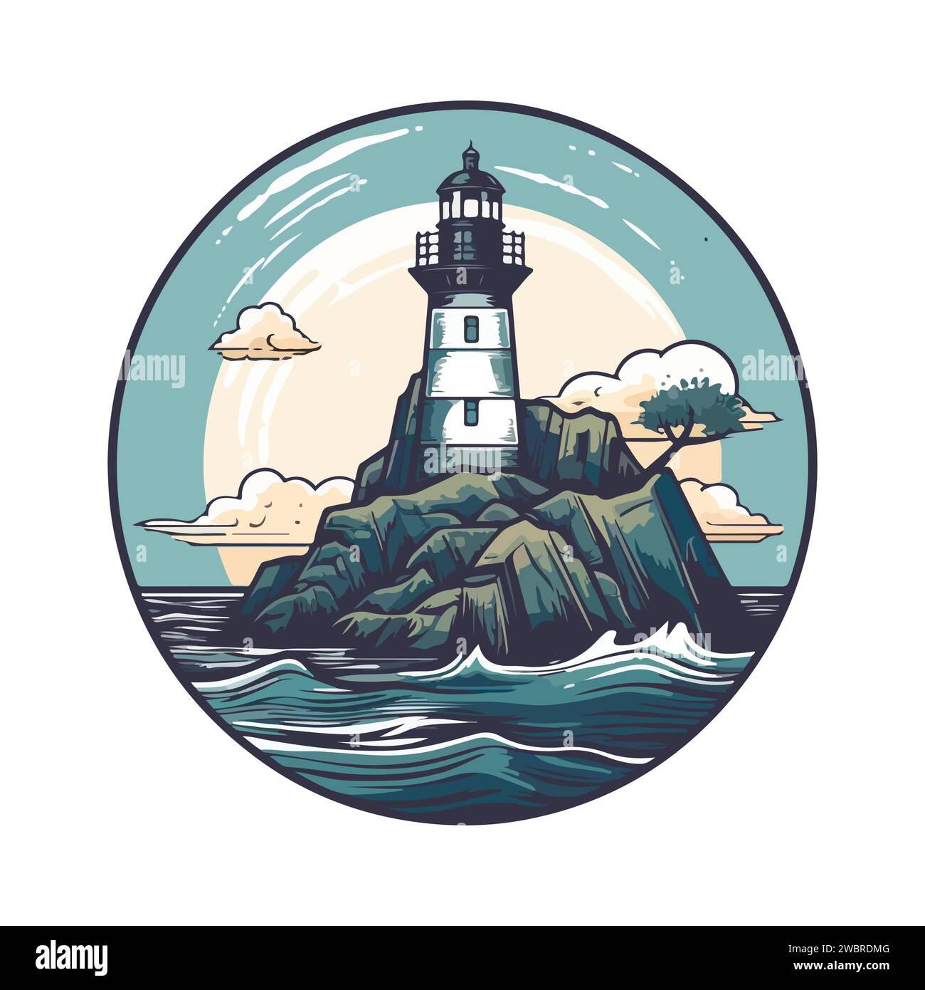 Small rocky island lighthouse Stock Vector Images - Alamy