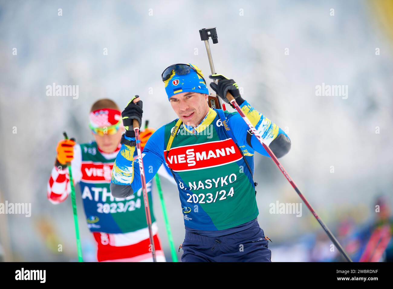RUHPOLDING, GERMANY - 12 JANUARY, 2024: Denys Nassyko, Morning practice ...