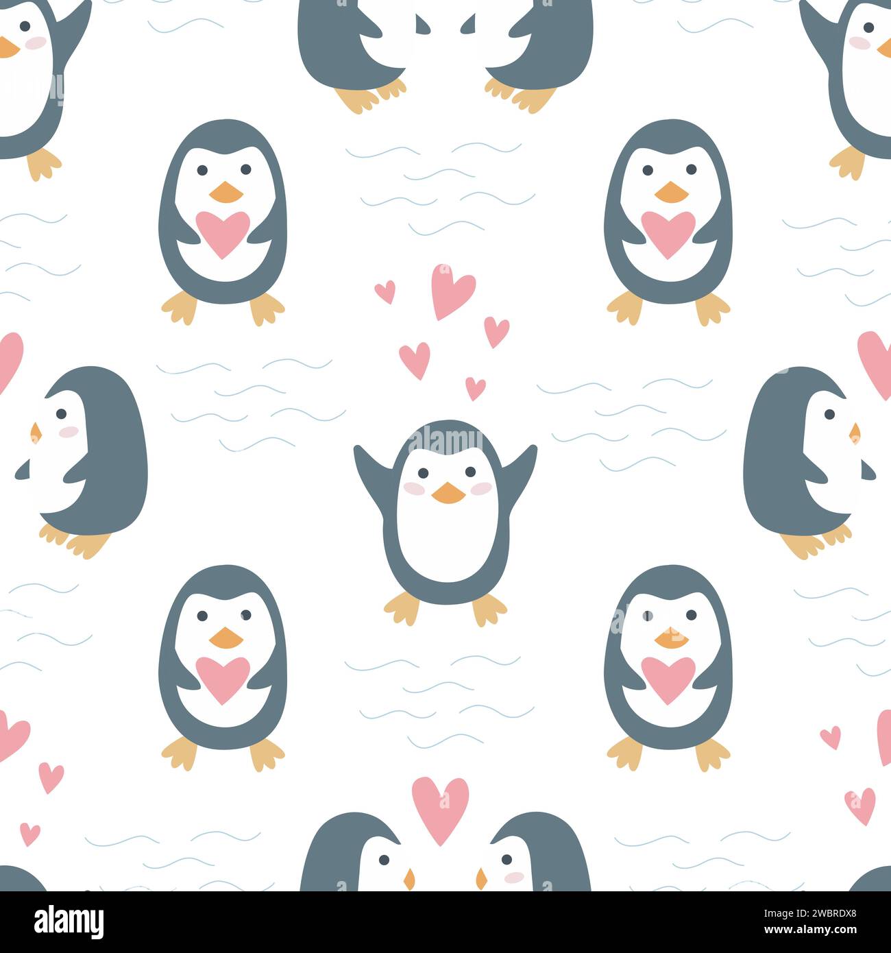 Penguins in love seamless pattern for Valentines day. Romantic cute ...