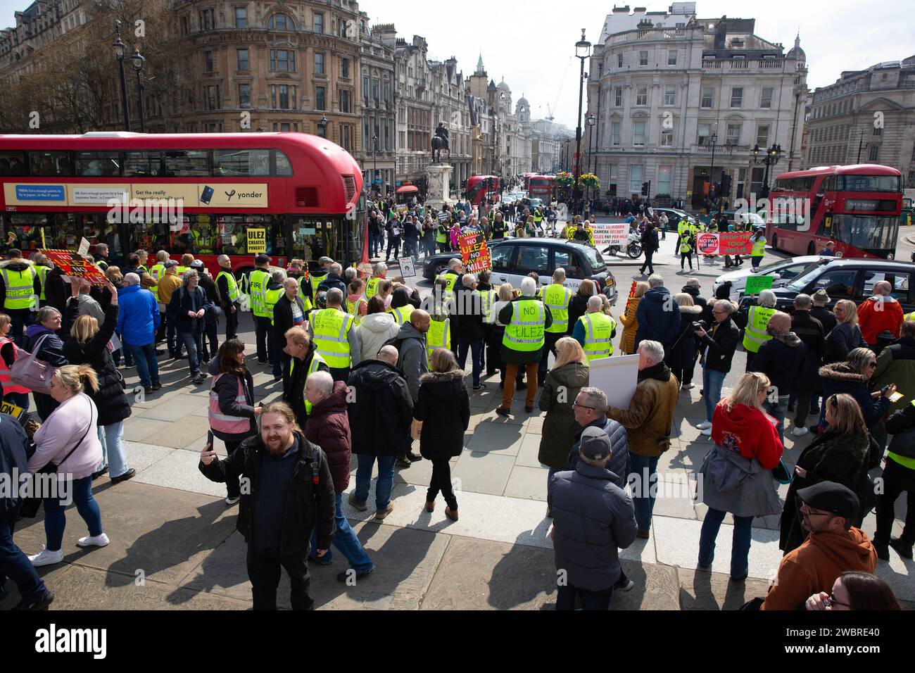 Protesters gather during an anti-ULEZ expansion protest around ...