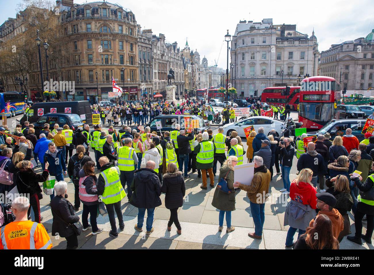 Protesters gather during an anti-ULEZ expansion protest around ...