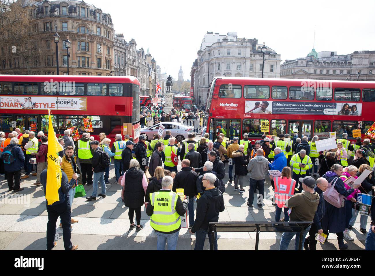 Protesters gather during an anti-ULEZ expansion protest around ...