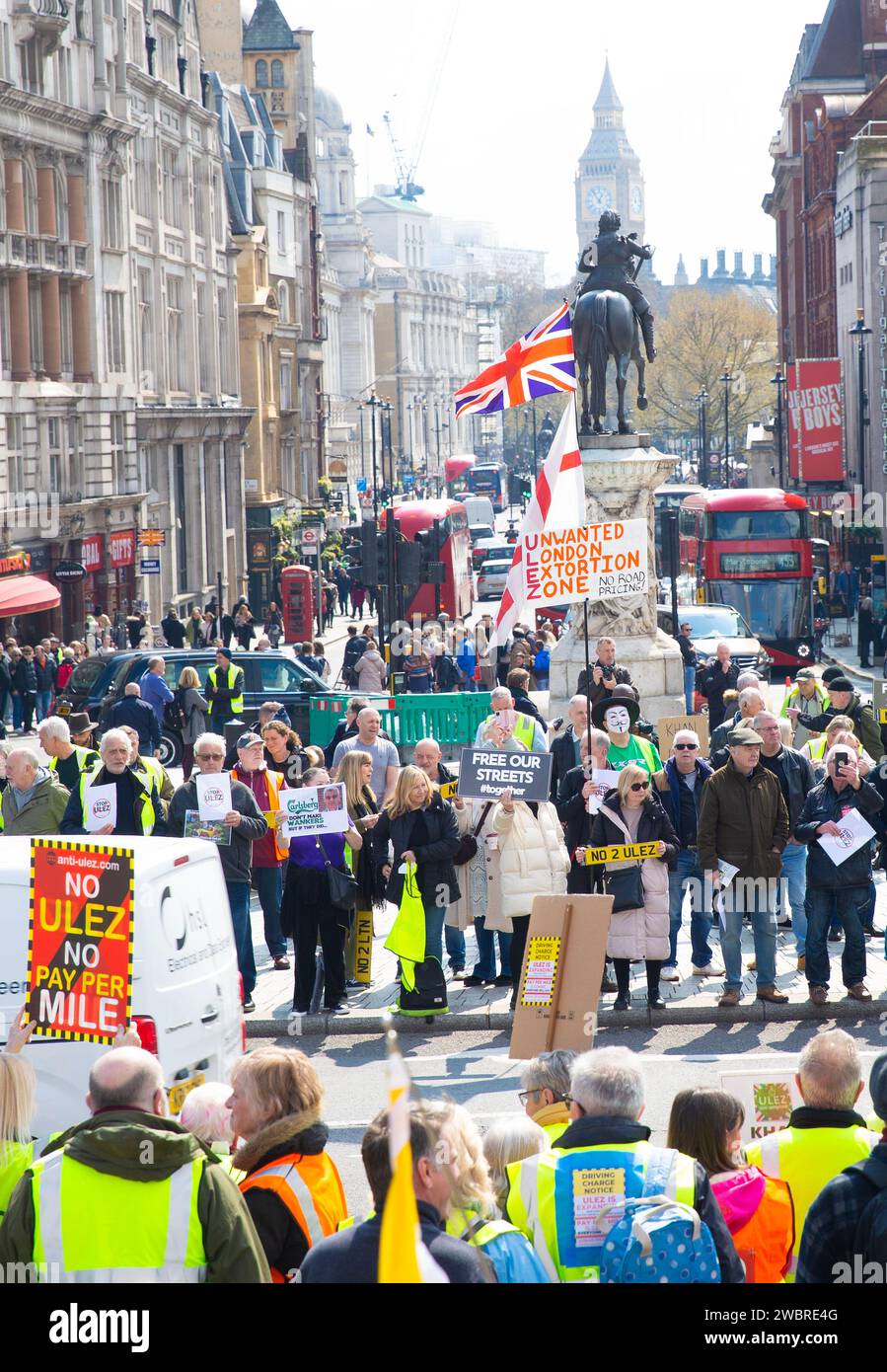 Protesters gather during an anti-ULEZ expansion protest around ...