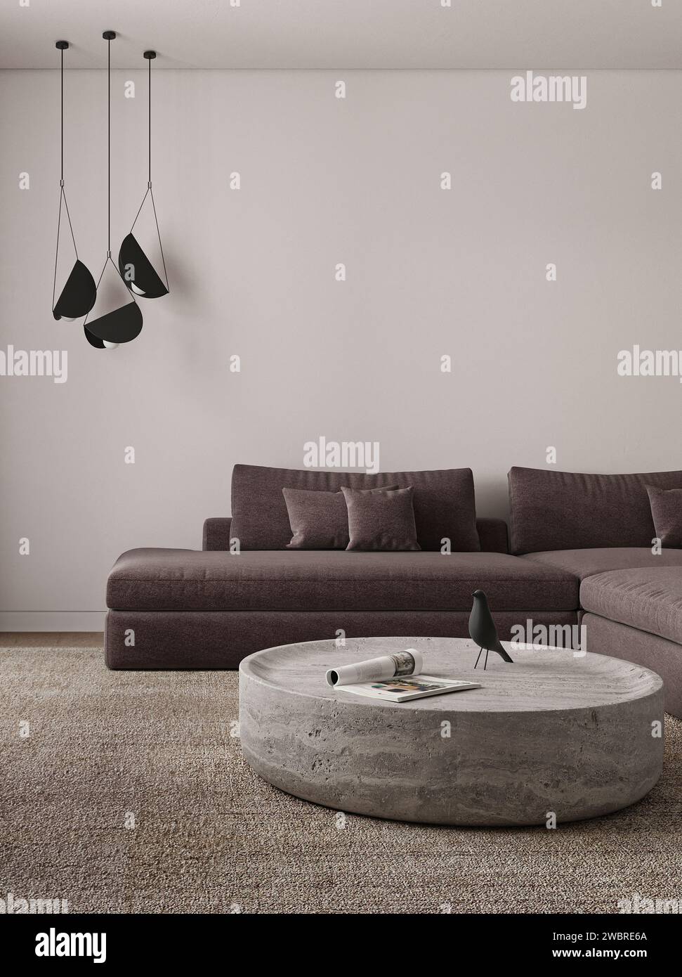 Contemporary living room with a plush sectional sofa and round concrete ...