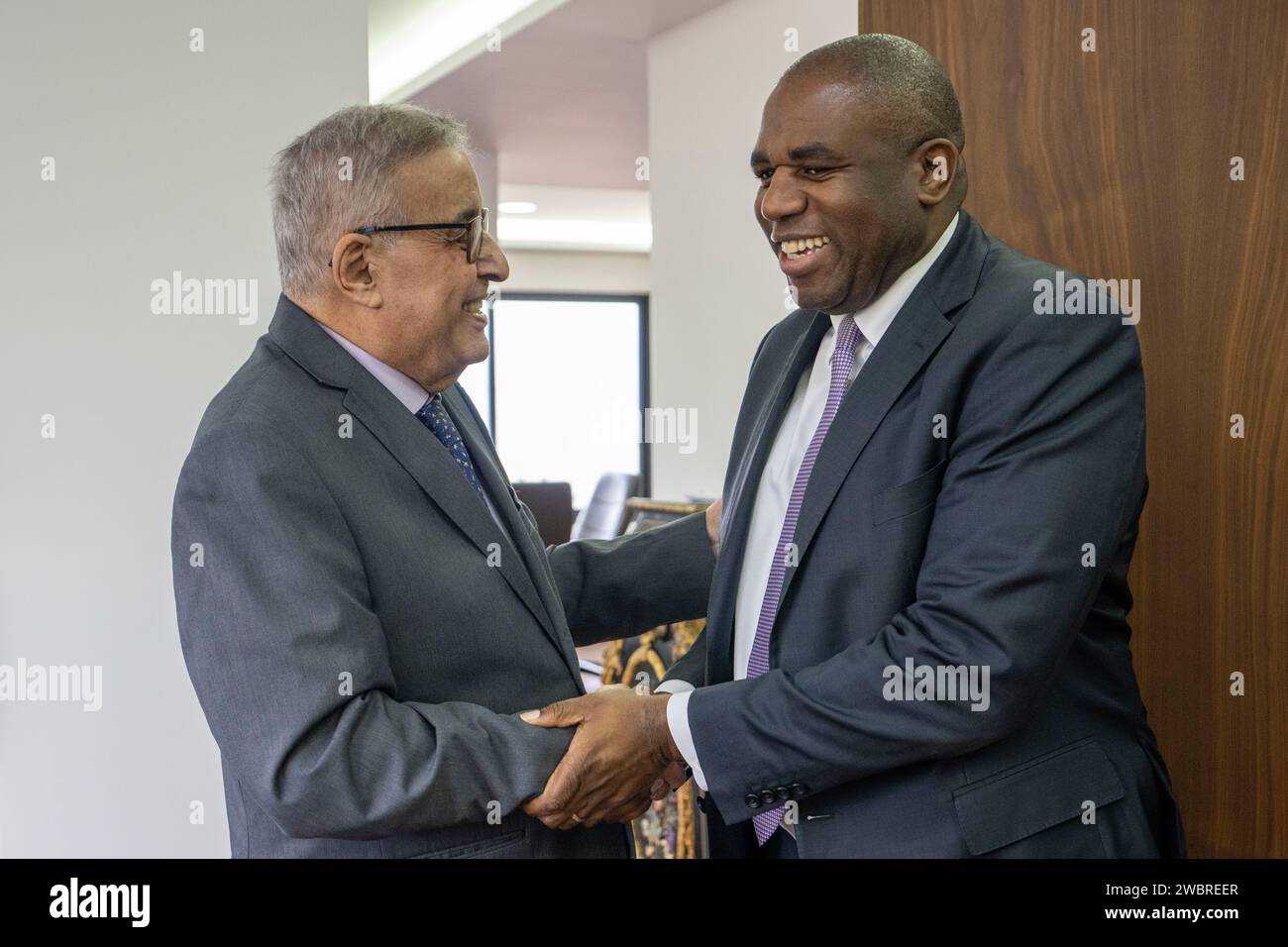 Lebanese Foreign Minister Abdallah Bouhabib, left, welcomes David Lammy ...