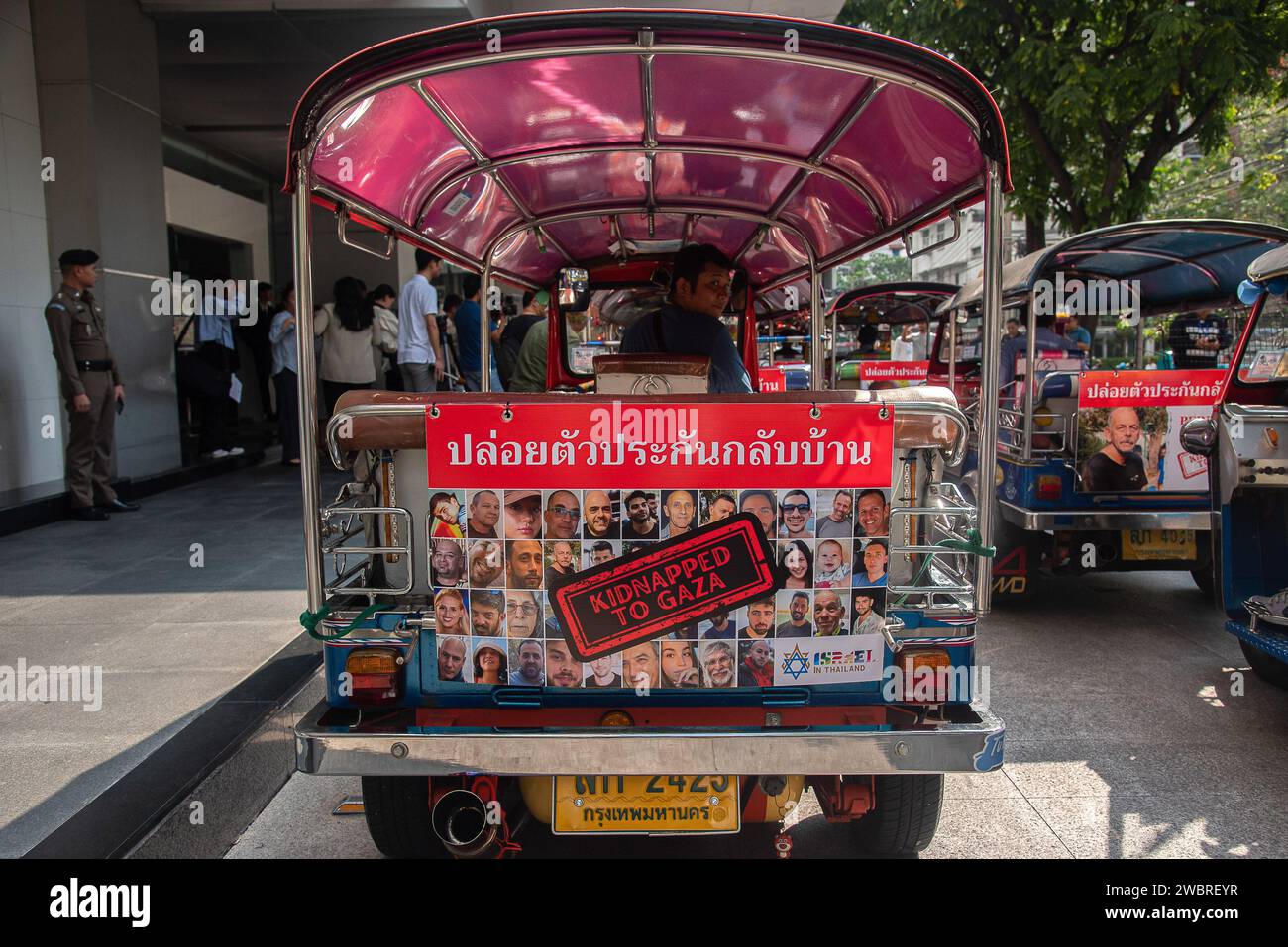 Portraits of people who were kidnapped to Gaza with a Thai message that ...