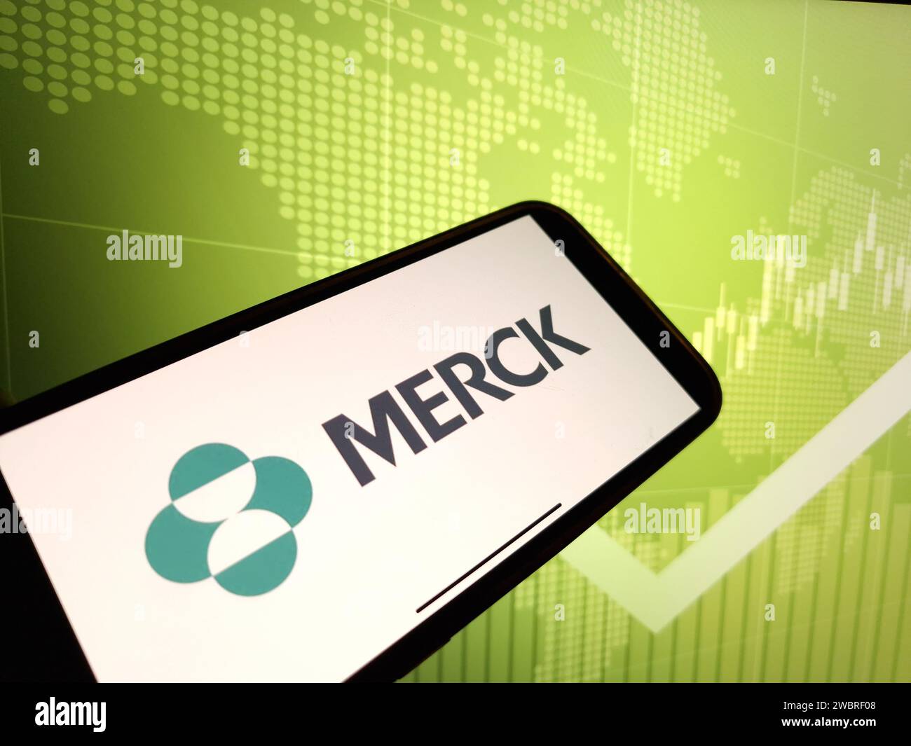 Konskie, Poland - January 03, 2024: Merck Group company logo displayed on mobile phone screen ...