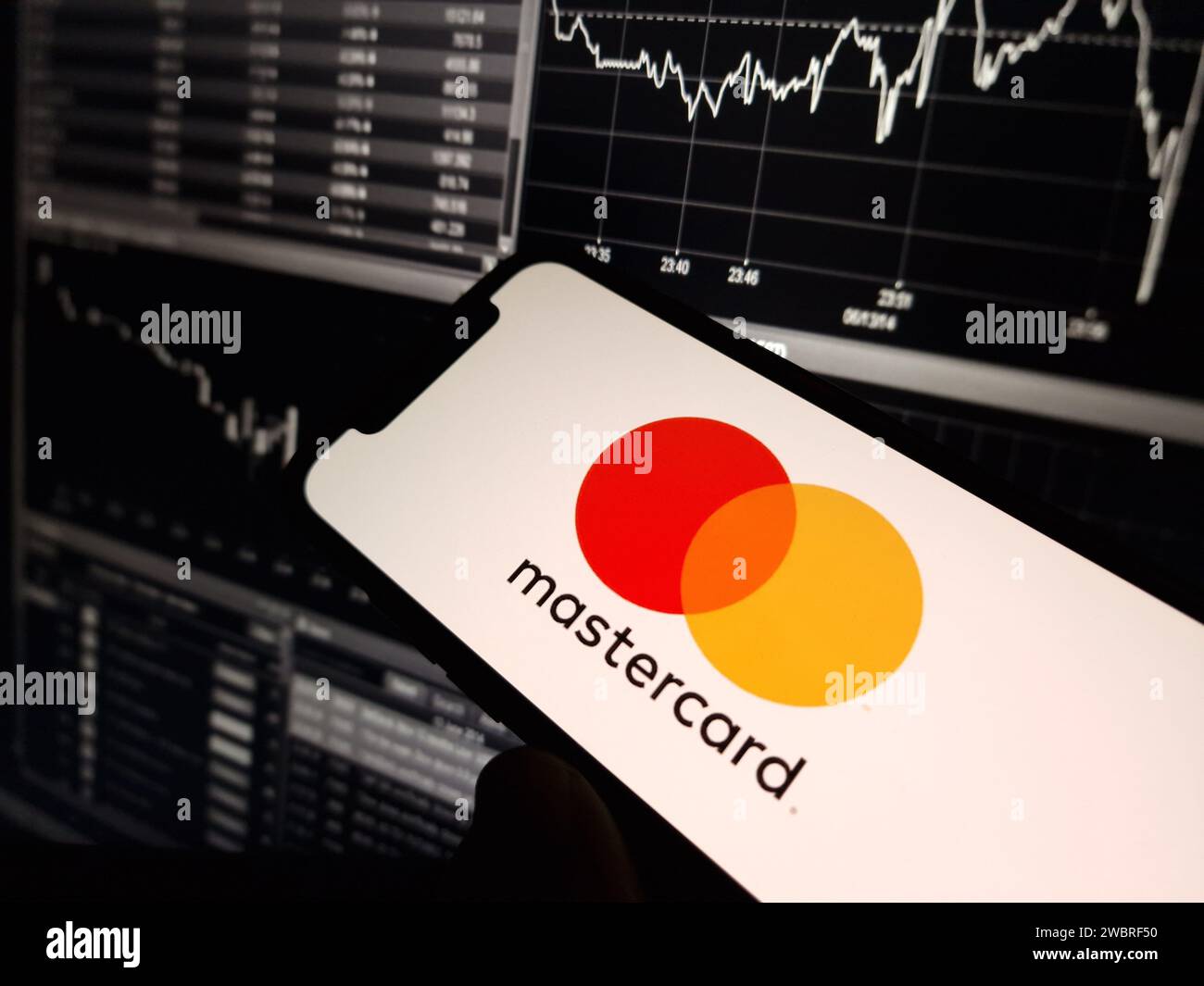 Konskie, Poland - January 03, 2024: Mastercard payment processing ...