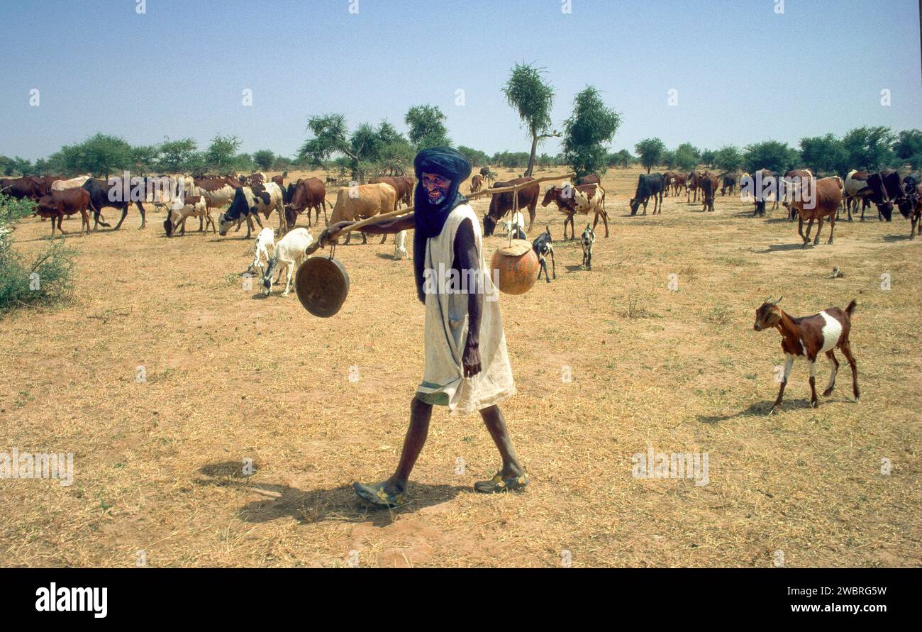 Niger, a shepherd of cows and goats with a calabas full of goat's milk ...