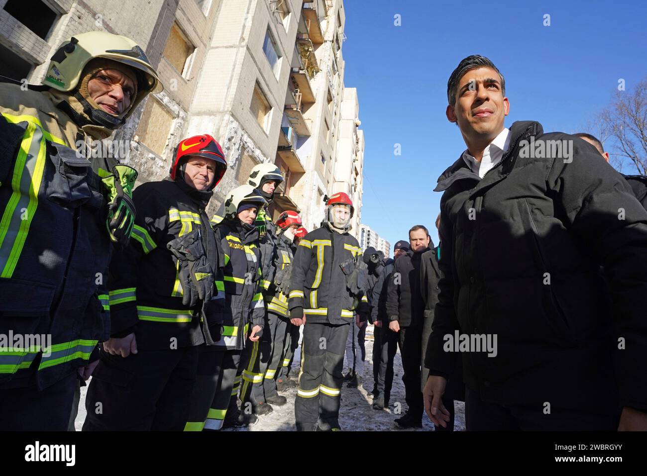 Prime Minister Rishi Sunak talks to firefighters in Kyiv, Ukraine ...