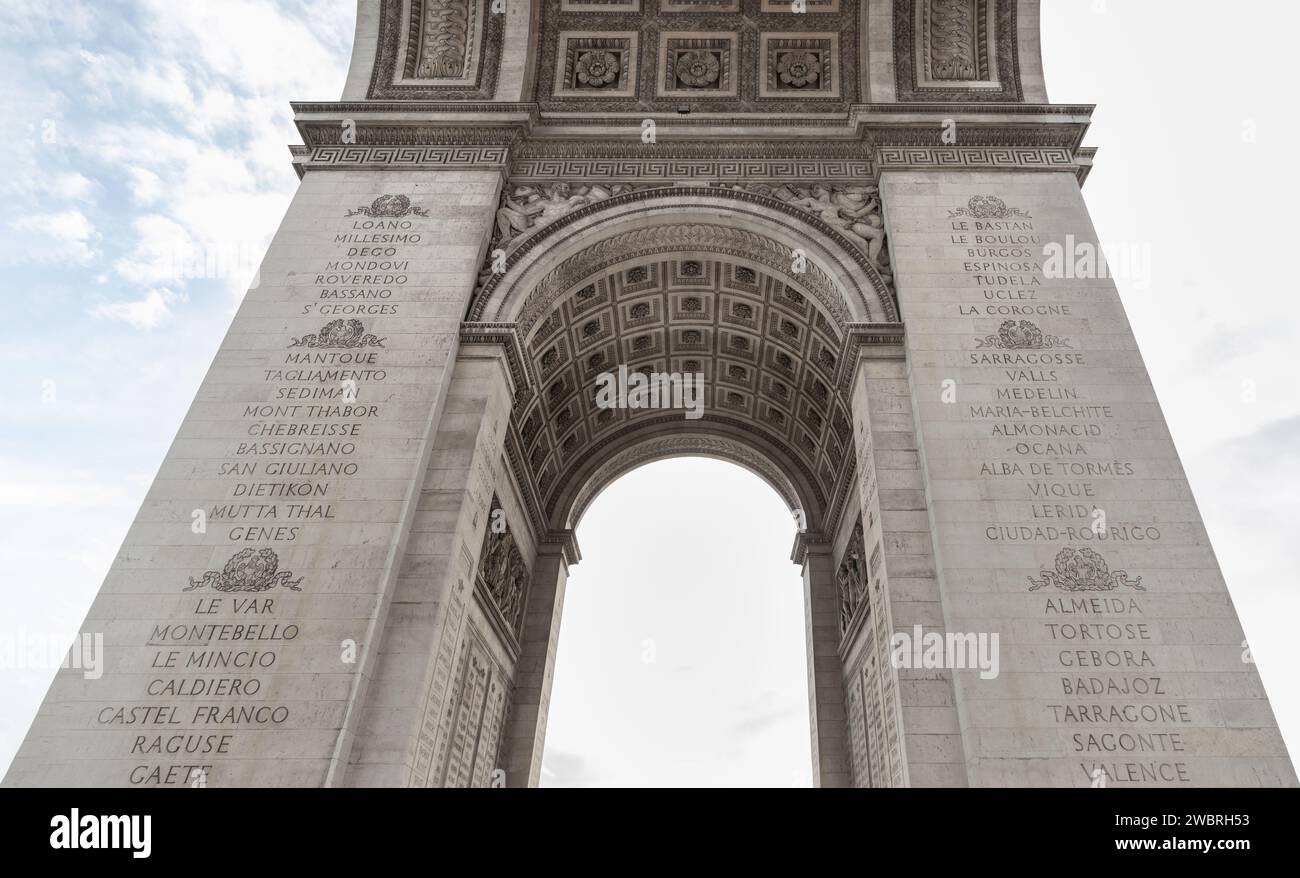 France, Paris - Jan 03, 2024 - A view from directly under the famous ...