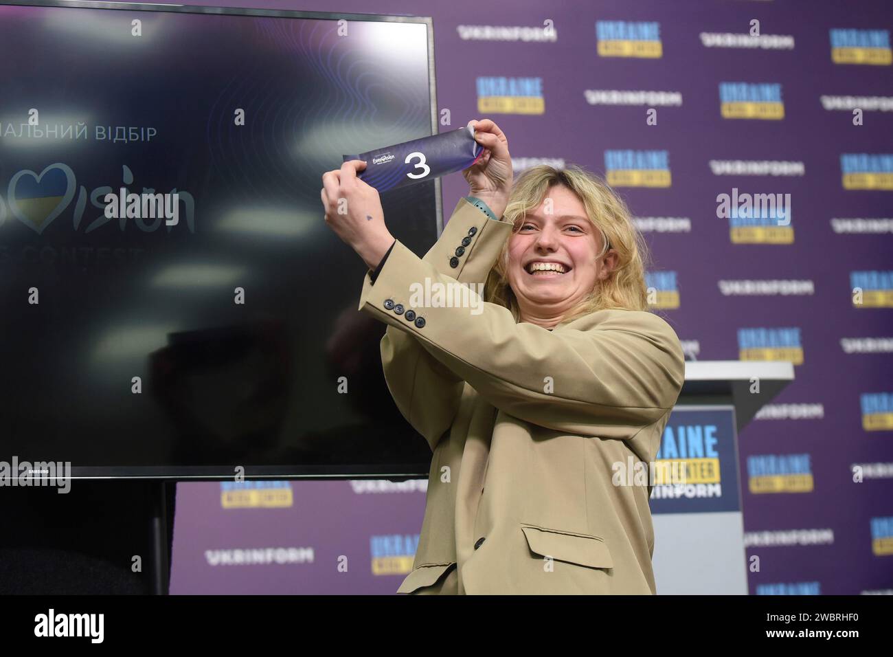 Non Exclusive: KYIV, UKRAINE - JANUARY 11, 2024 - Representative of the NAZVA band who will ...