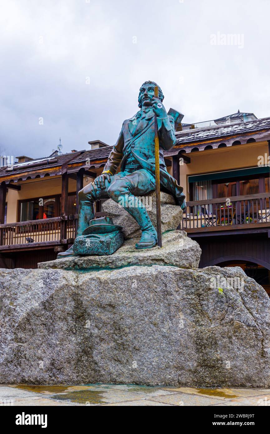 Chamonix-Mont-Blanc, France - April 1, 2018 : Bronze statue of Michel ...