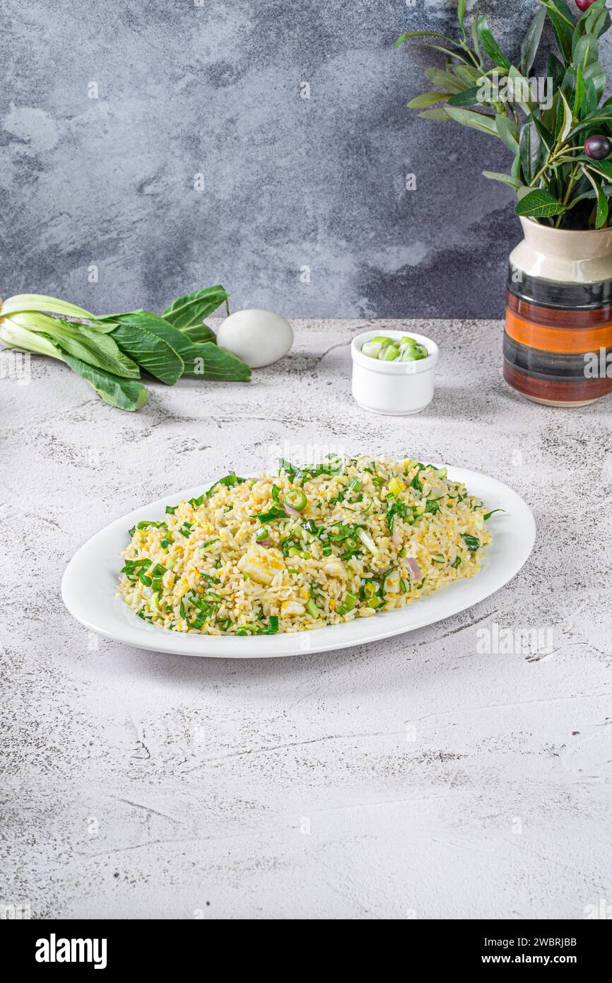 Fried Rice with Vegetables Onion Scallions Egg Stock Photo - Alamy