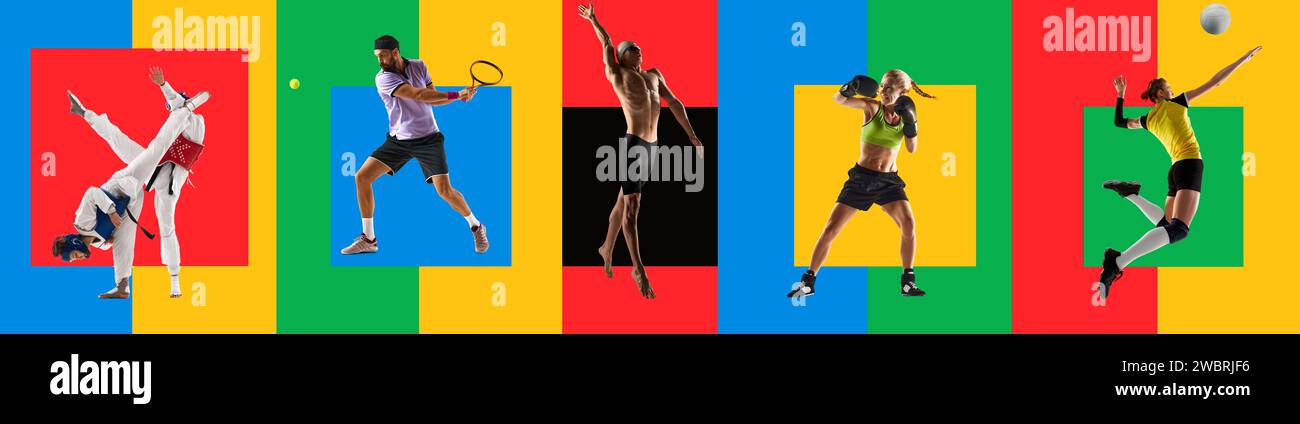 Dynamic images of young competitive people, athletes of different kind ...