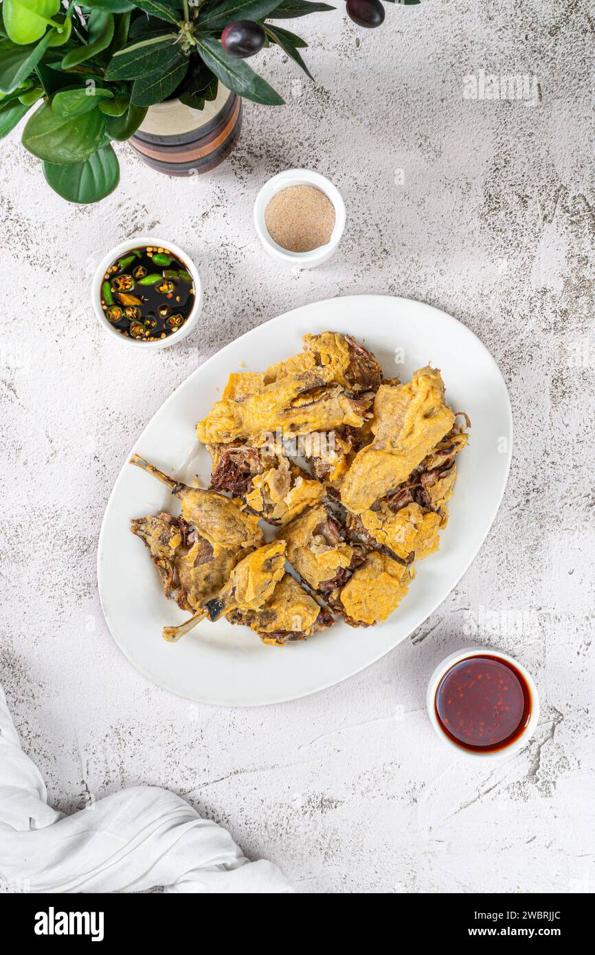 Fried Salted Duck with Red Green Chili Sauce Traditional Chinese ...