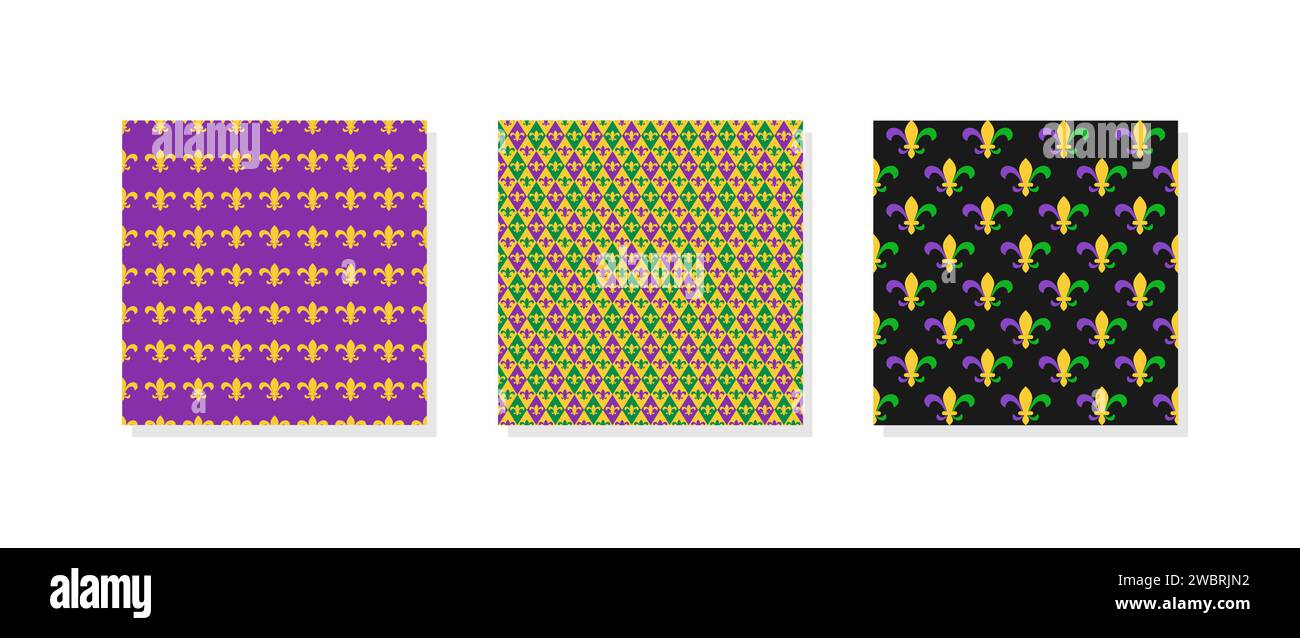Mardi Gras seamless patterns. Three carnival or masquerade backgrounds ...