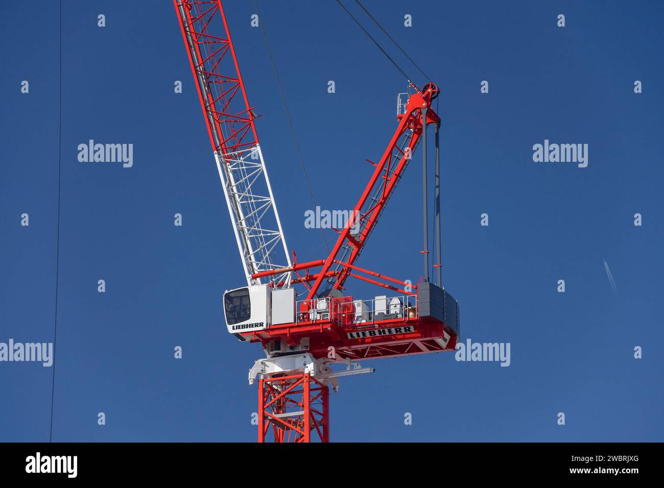Paris, France - Red and white luffing jib crane Liebherr 280 HC-L ...