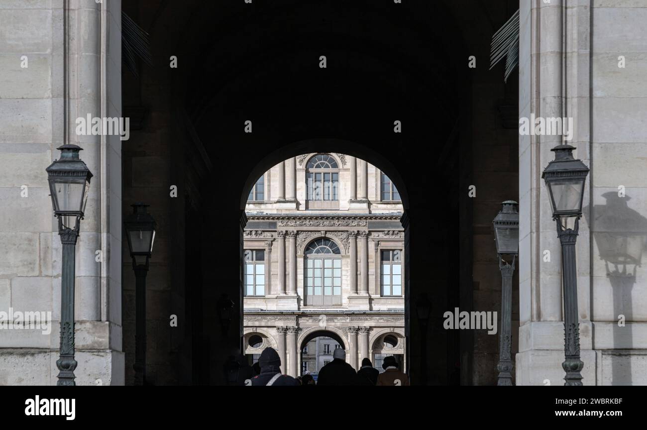 France, Paris - Jan 03, 2024 - Archway to the Louvre courtyards. Louvre ...