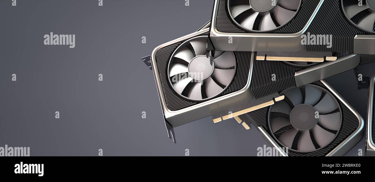 Computer Graphics Cards on a heap. Web banner format with copy space ...