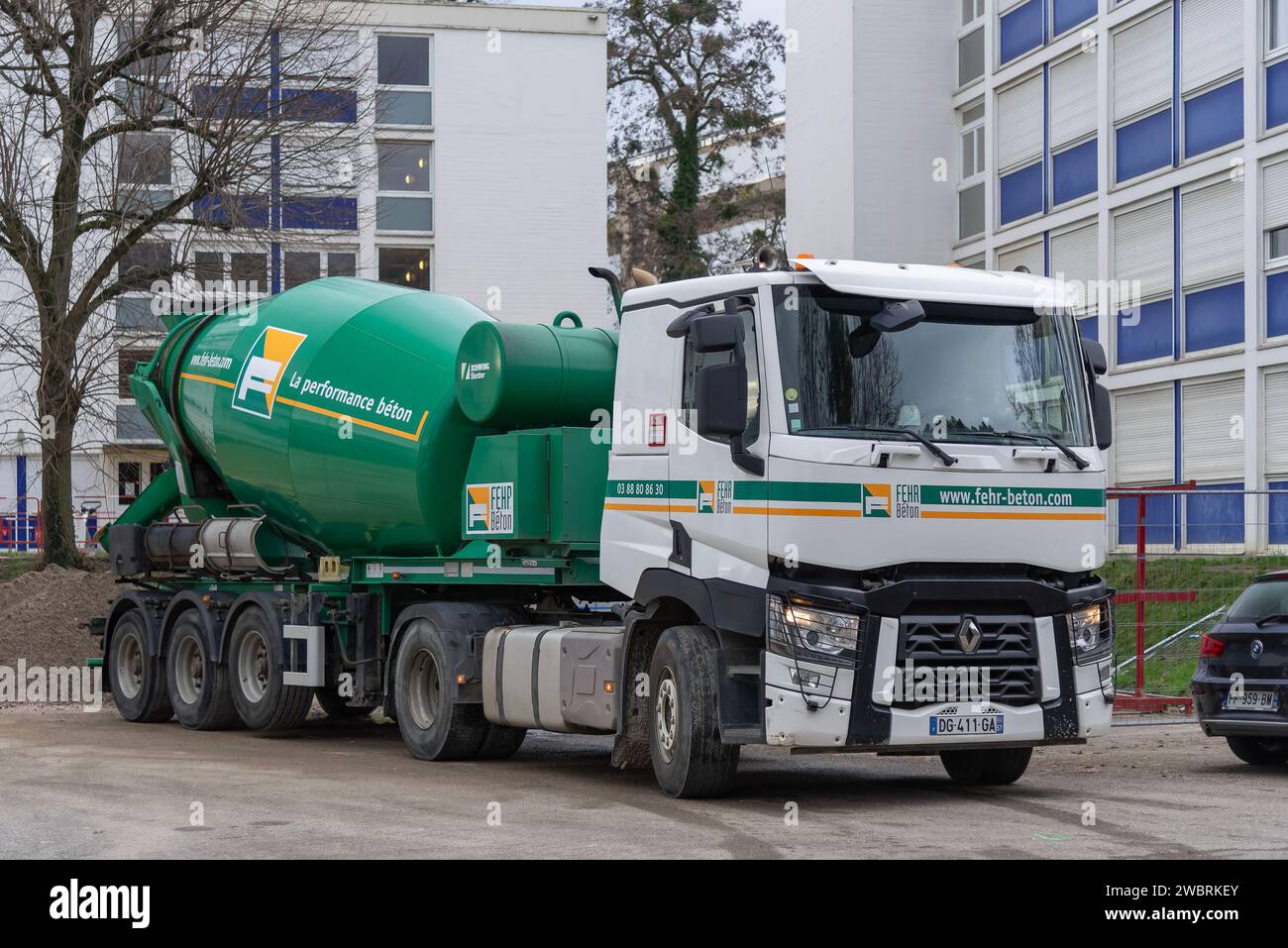 Nancy, France - White and green truck mixer Renault Trucks C 480 on ...