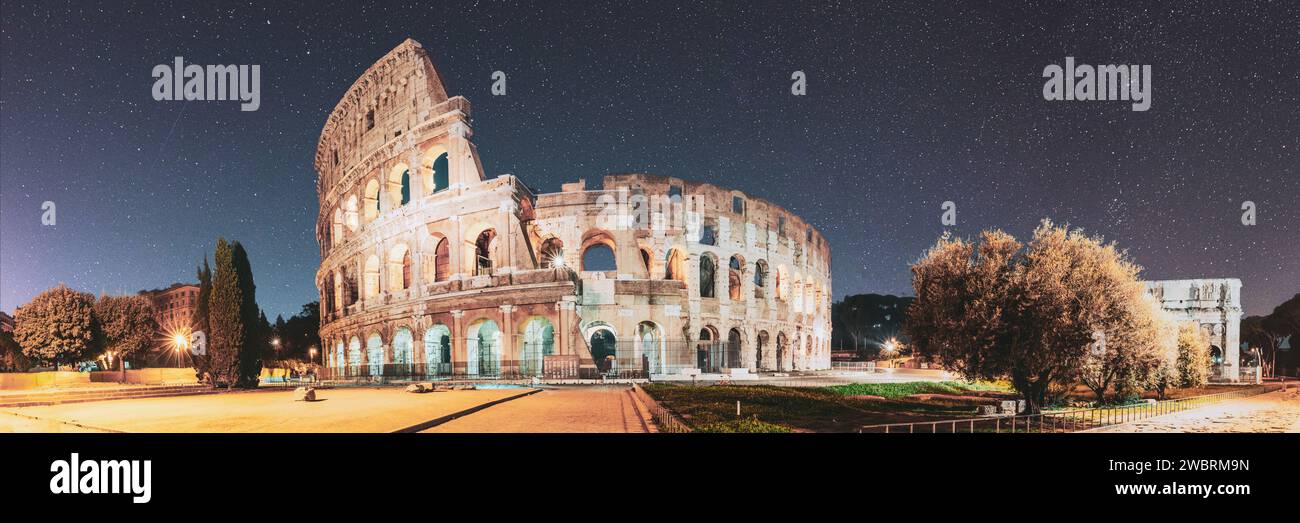 Rome, Italy. Colosseum Also Known As Flavian Amphitheatre In Evening Or ...