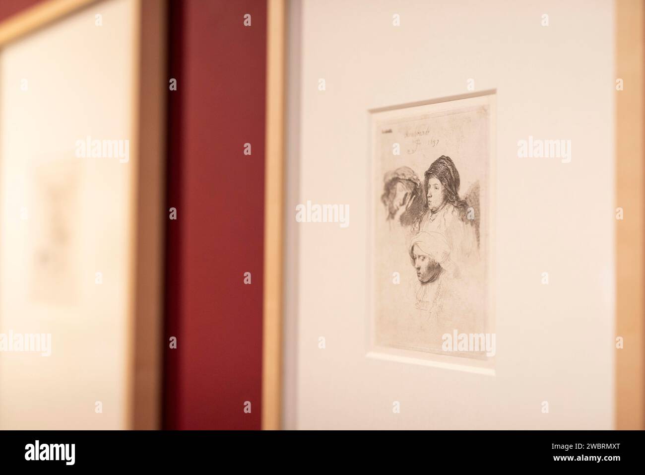 Rembrandt Kunsthaus Apolda 12012024 - Bild: Studienblatt mit drei Frauenkoepfen Ausstellung ...