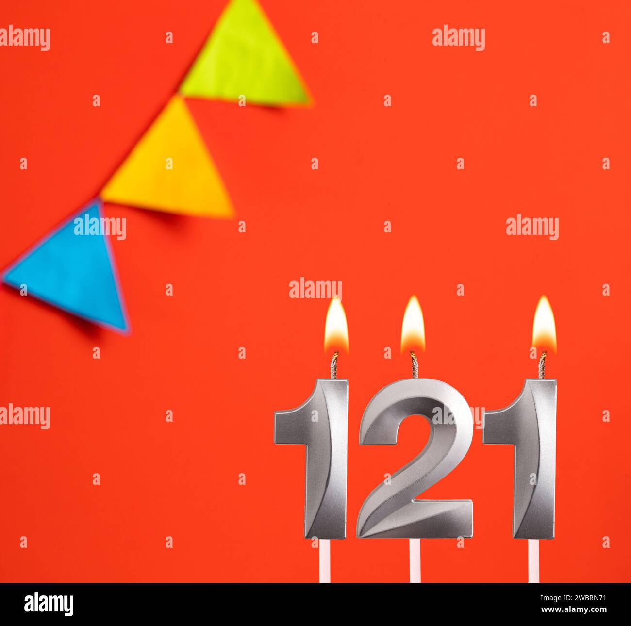 Birthday candle number 121 - Invitation card in orange background Stock ...