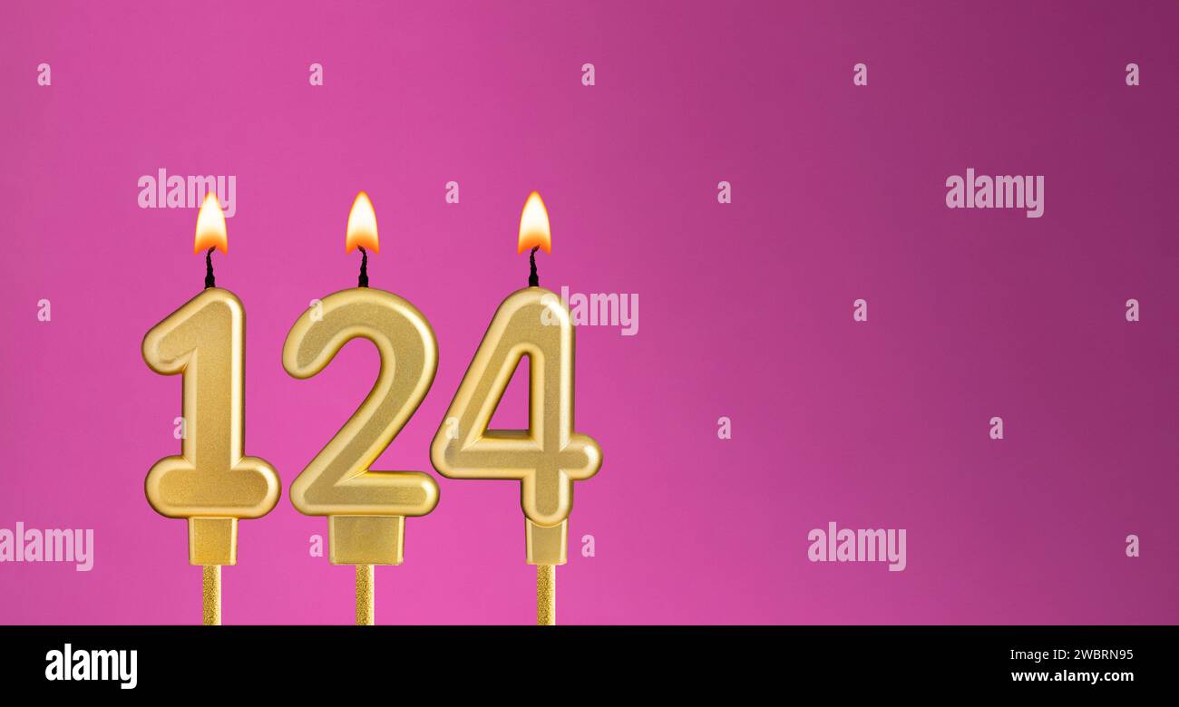 Candle number 124 in purple background - birthday card Stock Photo - Alamy